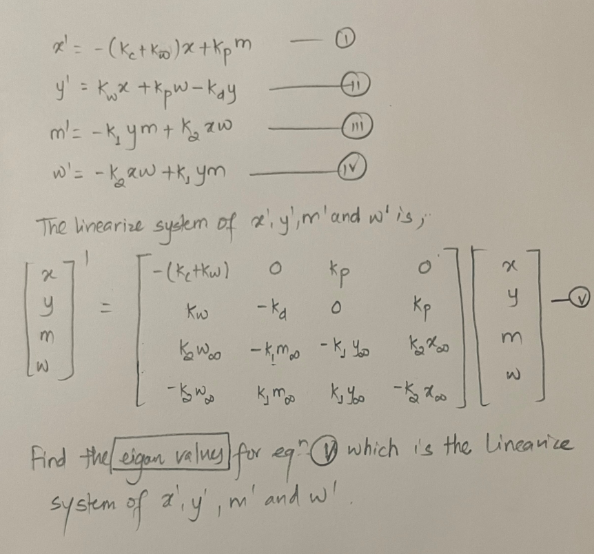 Solved 11 zw 111 IV x'= -(ket kolx+kpm y' = kx +kpw-kay m'= | Chegg.com
