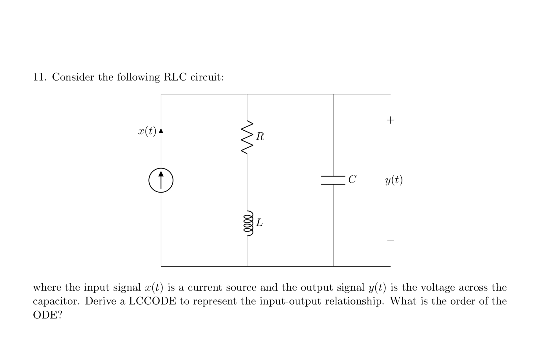 Solved Consider the following RLC circuit:where the input | Chegg.com