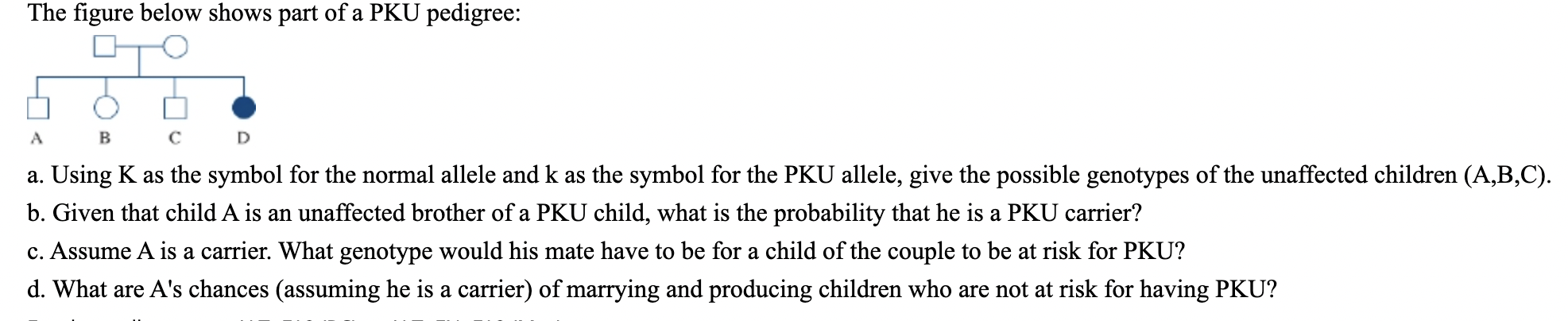 Solved The figure below shows part of a PKU pedigree: A B с | Chegg.com