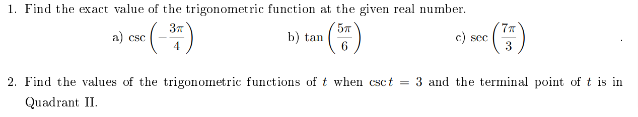 Solved 1. Find the exact value of the trigonometric function | Chegg.com