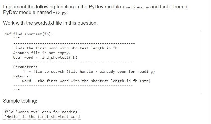 Solved . Implement the following function in the PyDev | Chegg.com