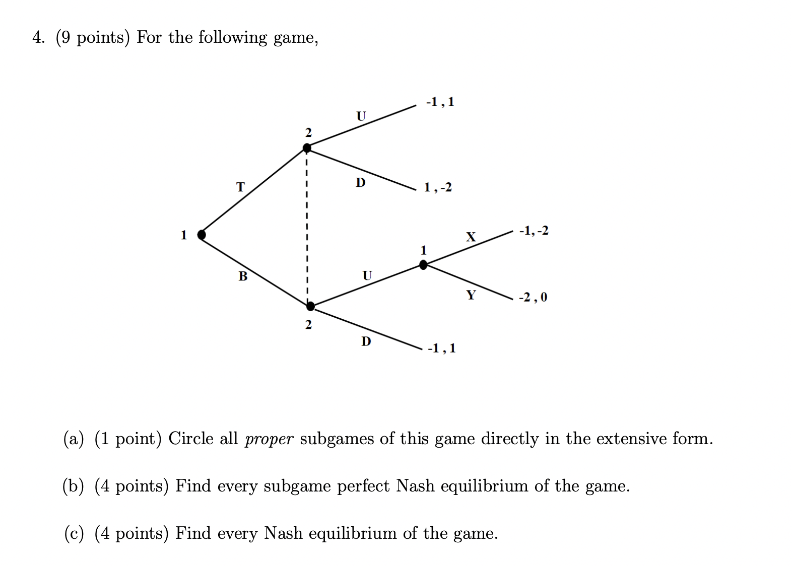 (9 points) For the following game, (a) (1 point) | Chegg.com