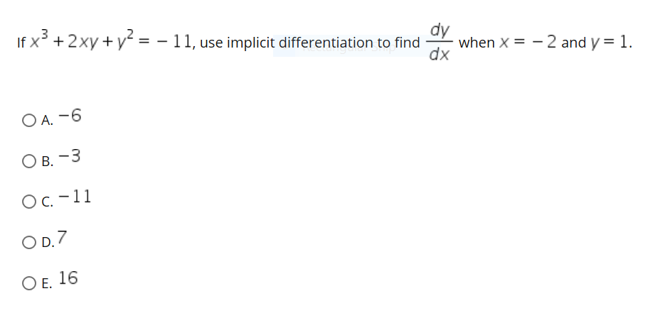 Solved If x3 + 2xy + y2 = -11, use implicit differentiation | Chegg.com