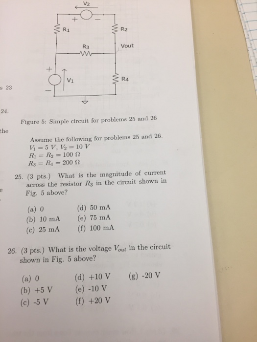 Solved V2 R1 R2 R3 Vout V1 R4 s 23 24 Figure 5: Simple | Chegg.com
