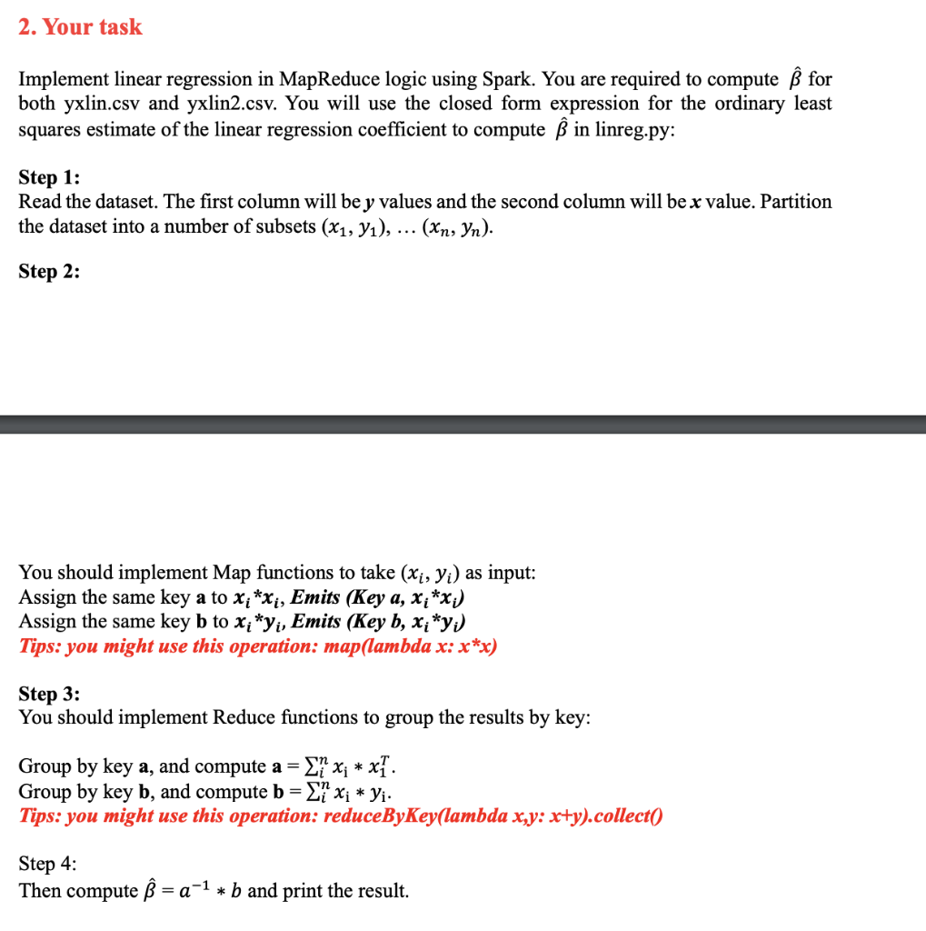 2. Your task Implement linear regression in MapReduce | Chegg.com