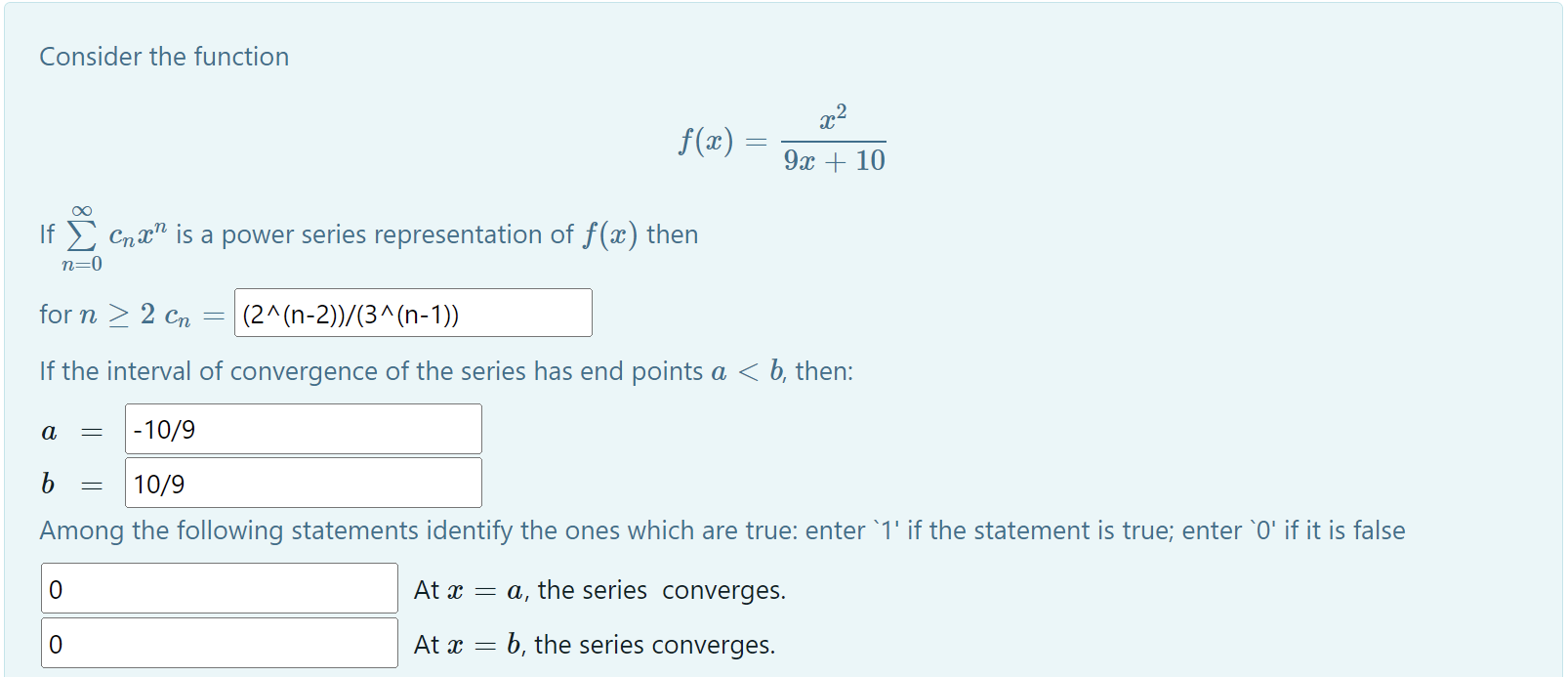 Solved Consider the function x² f(x) 9x + 10 ∞ If Σ Cnx" is | Chegg.com