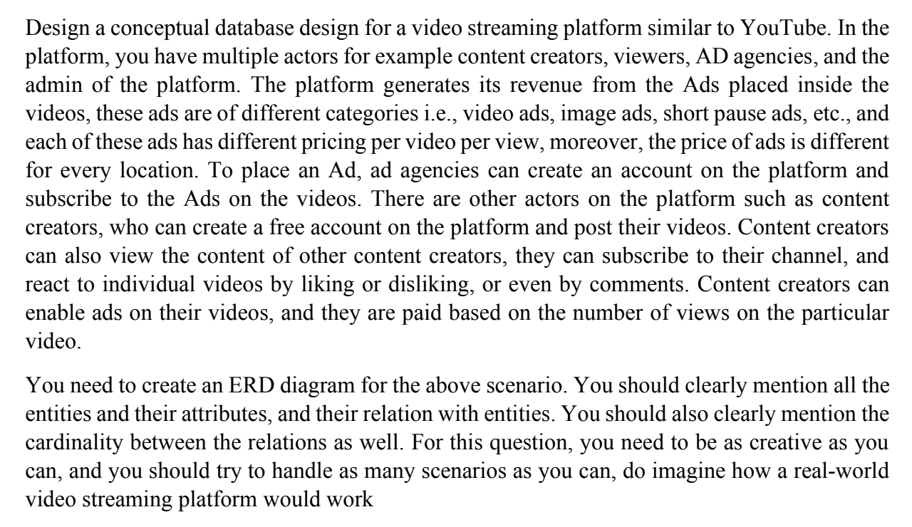 Solved Design a conceptual database design for a video | Chegg.com