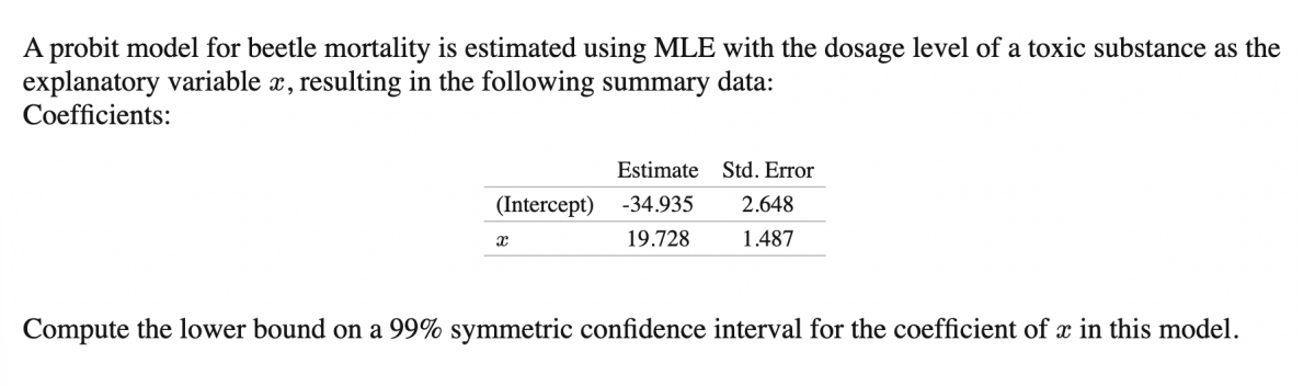 Solved A probit model for beetle mortality is estimated | Chegg.com