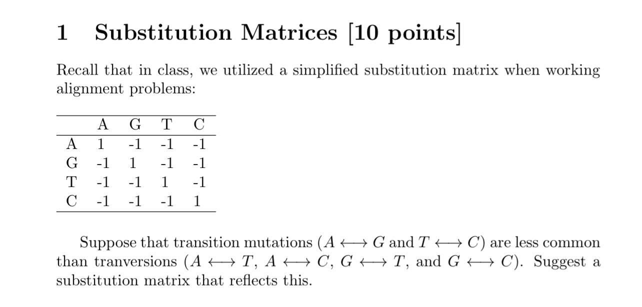 Solved 1 Substitution Matrices [10 points] Recall that in | Chegg.com