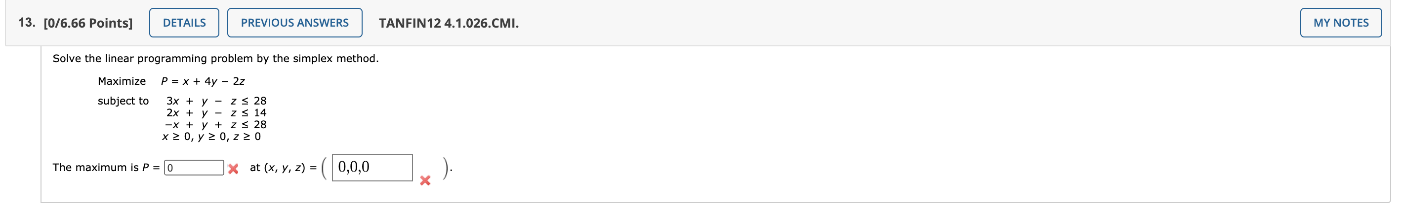 Solved 13. [0/6.66 Points] DETAILS PREVIOUS ANSWERS TANFIN12 | Chegg.com