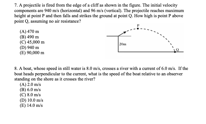 Solved 7. A projectile is fired from the edge of a cliff as | Chegg.com