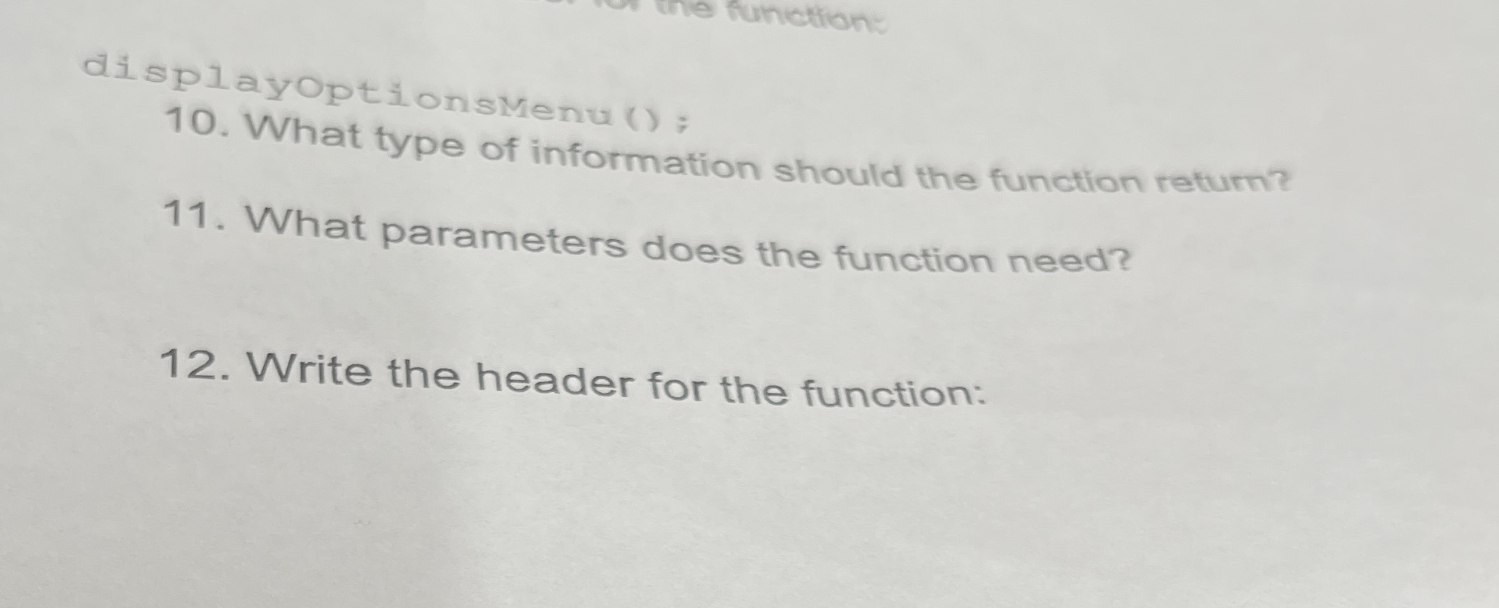 Solved in C++ ﻿displayoptionsmenu() ﻿:What type of | Chegg.com