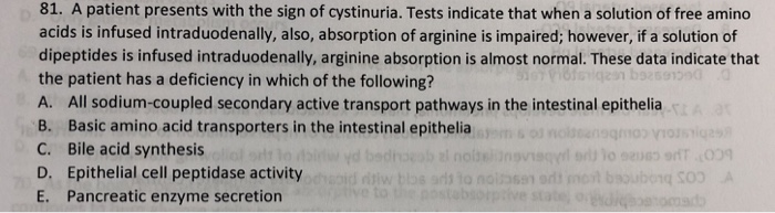 Solved 81. A patient presents with the sign of cystinuria. | Chegg.com