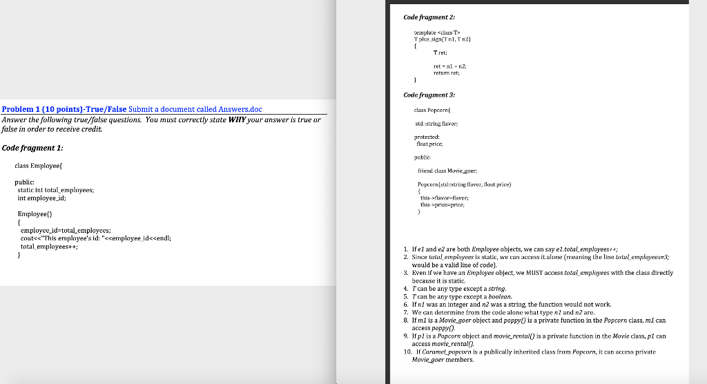 Solved Code fragment 2: template Tplus slancio, T12) ( | Chegg.com
