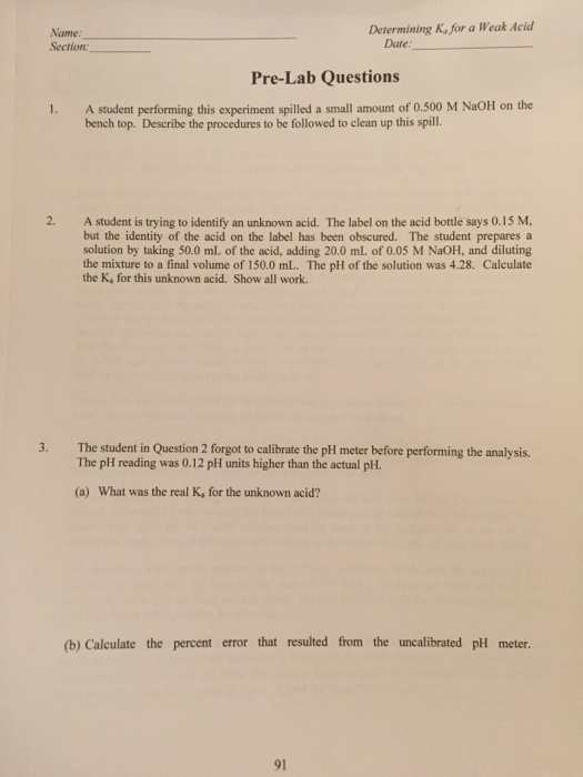 Solved Determining K for a Weak Acid Name: Section Date | Chegg.com