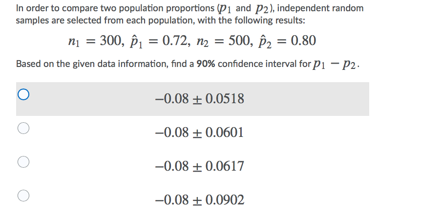 Solved In order to compare two population proportions (p1 | Chegg.com