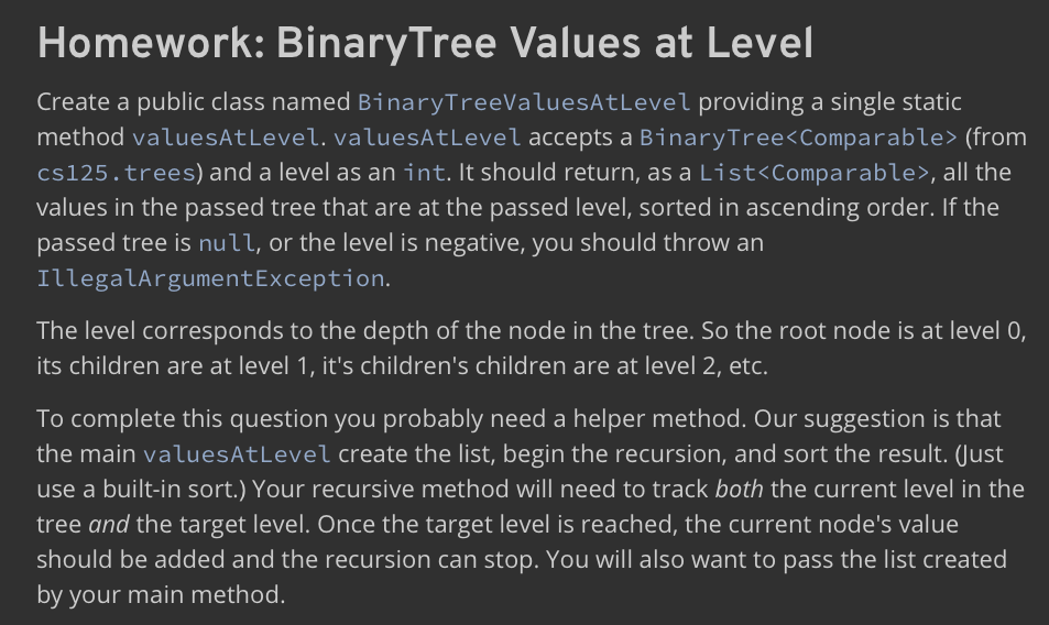 Solved Homework Binarytree Values At Level Create A Public