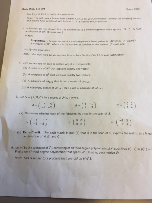 Solved Math 2568, Sec 001 Spring 2019 Use Lemma 2.15 to | Chegg.com Solved Math 2568, Sec 001 Spring 2019 Use Lemma 2.15 to | Chegg.com