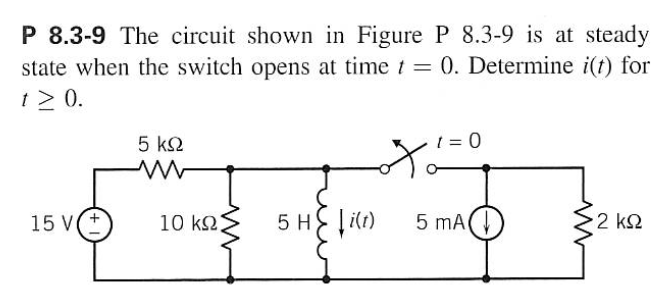 Solved P 8.3-9 ﻿The circuit shown in ﻿Figure P 8.3-9 is at | Chegg.com