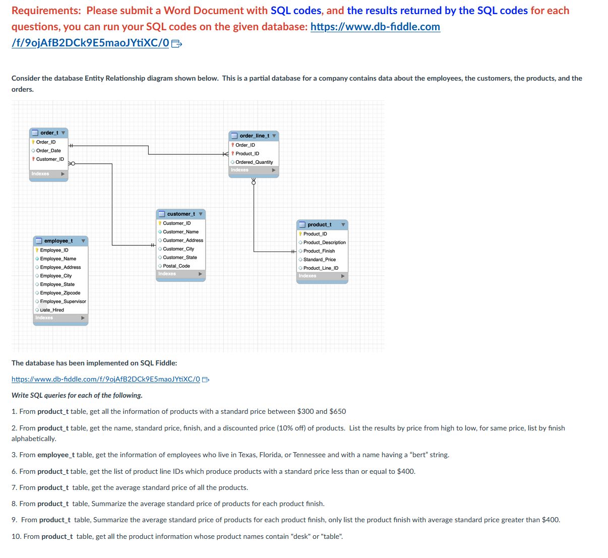 Solved Requirements: Please submit a Word Document with SQL | Chegg.com