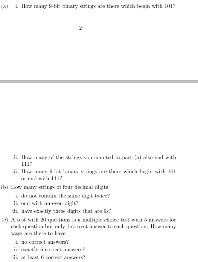Solved (a) i. How many 9-bit binary strings are there which | Chegg.com
