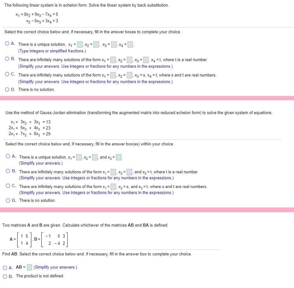 Solved The following linear system is in echelon form. Solve | Chegg.com