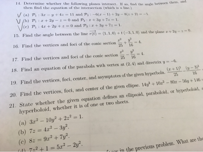 Solved 14. Determine whether the following planes intersect. | Chegg.com