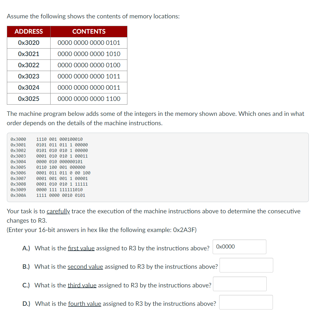 Solved Assume the following shows the contents of memory | Chegg.com