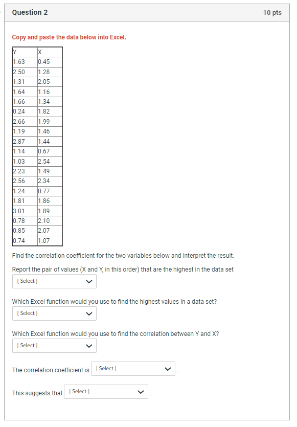 Solved Question 2 10 pts Copy and paste the data below into | Chegg.com