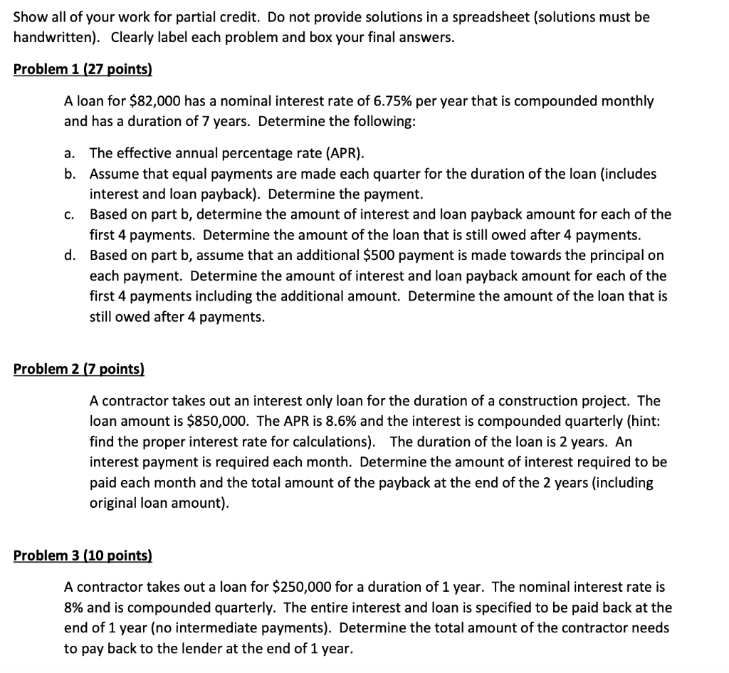 Solved Show all of your work for partial credit. Do not | Chegg.com