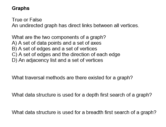 Solved Graphs True or False An undirected graph has direct | Chegg.com