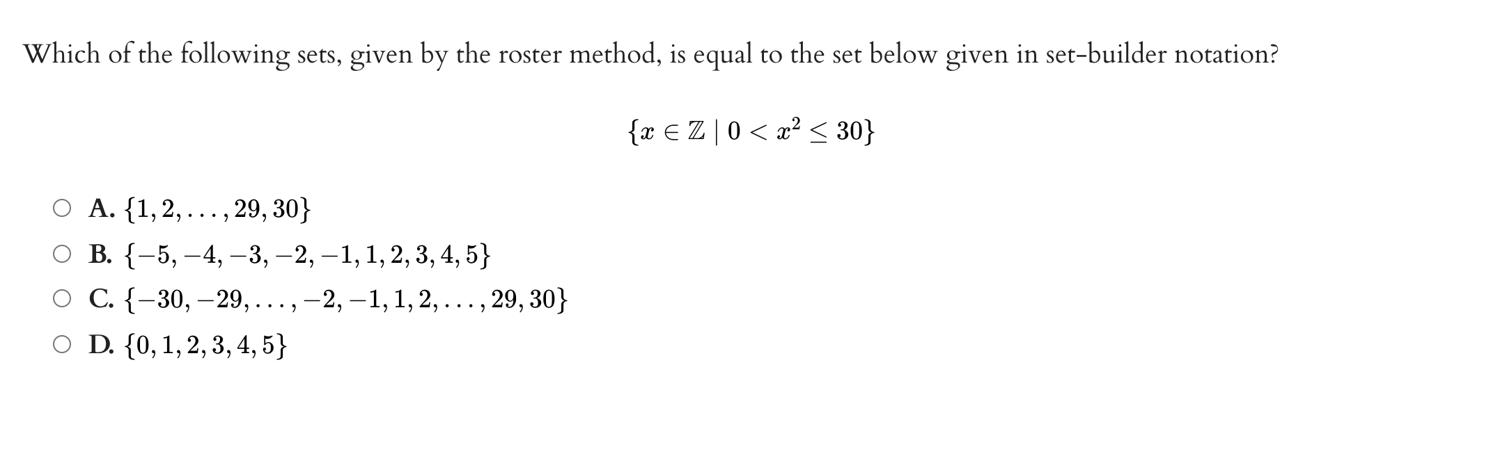 Solved Which of the following sets, given by the roster | Chegg.com