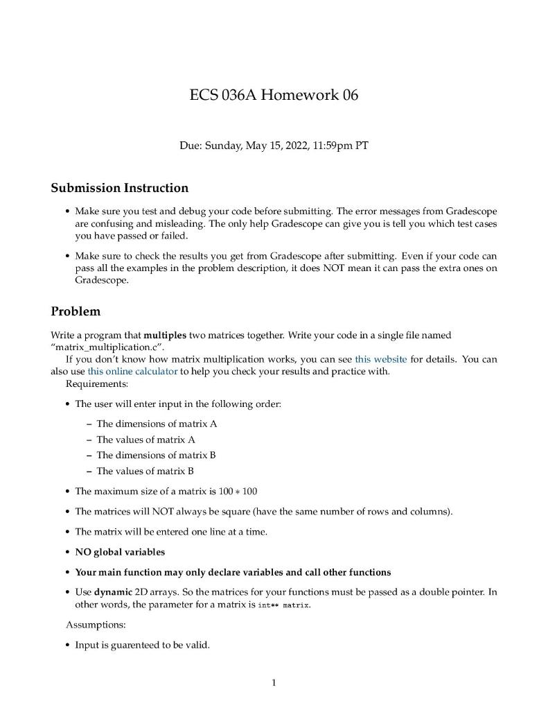 Solved ECS 036A Homework 06 Due: Sunday, May 15, 2022, | Chegg.com