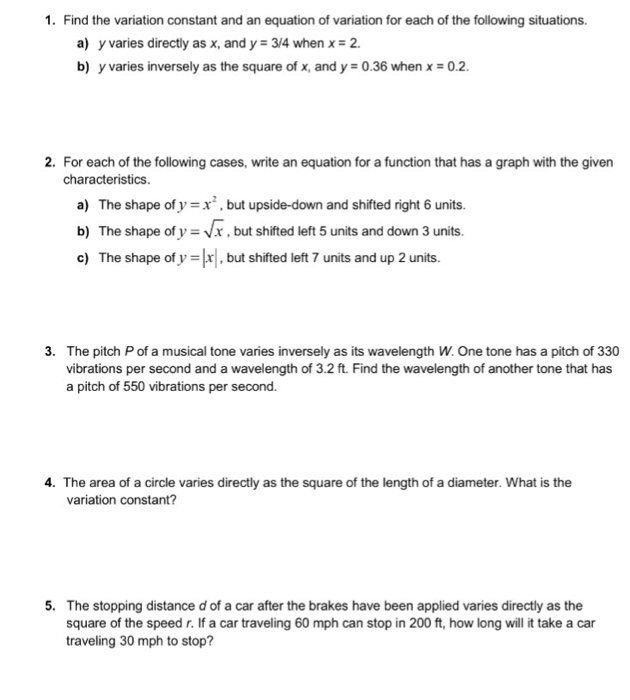 Solved 1 Find The Variation Constant And An Equation Of