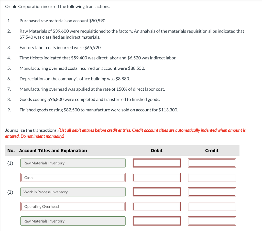 Solved Oriole Corporation incurred the following | Chegg.com