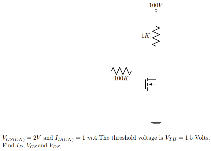 Solved VGS(ON)=2V and ID(ON)=1 mA.The threshold voltage is | Chegg.com