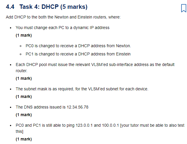 Solved Add DHCP to the both the Newton and Einstein routers, | Chegg.com