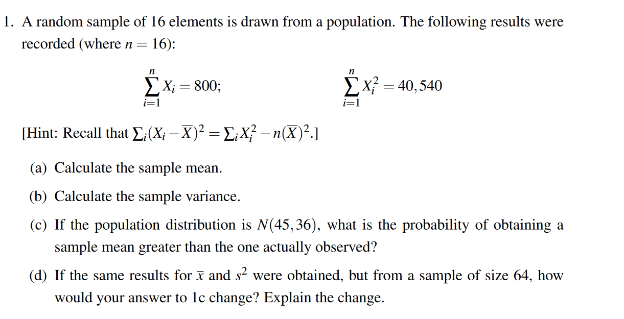 Solved A random sample of 16 elements is drawn from a | Chegg.com