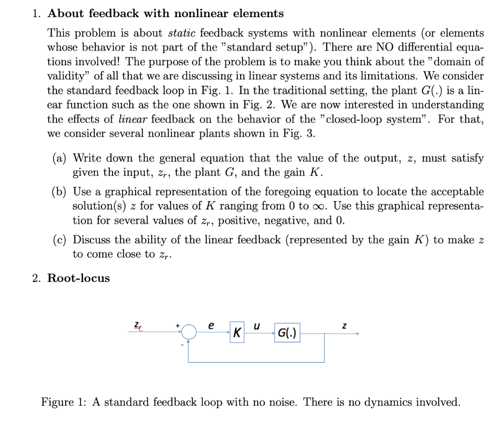 Solved 1. About feedback with nonlinear elements This | Chegg.com