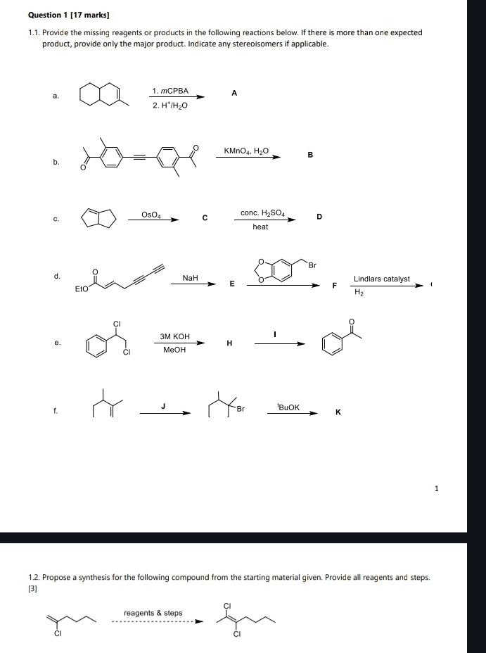 Solved 1.1. Provide the missing reagents or products in the | Chegg.com
