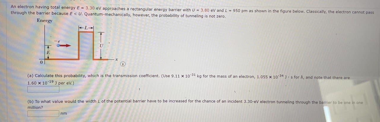 Solved An Electron Having Total Energy E 3 30 Ev