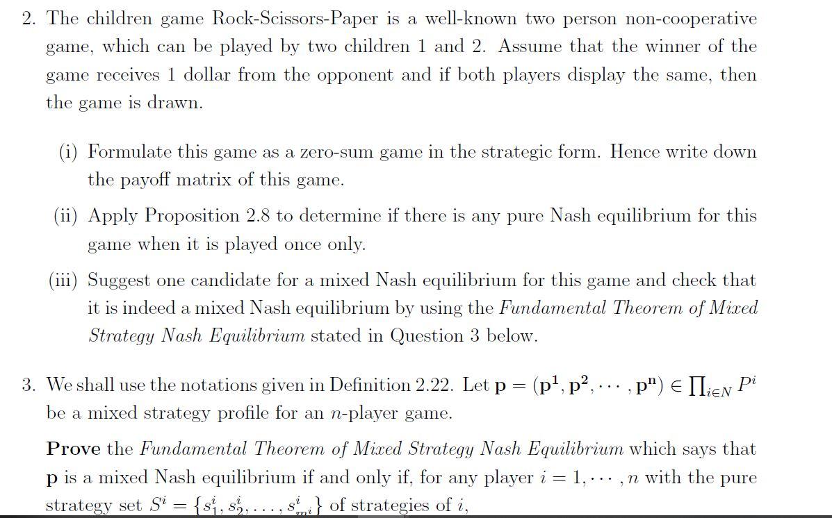 2. The children game Rock-Scissors-Paper is a | Chegg.com