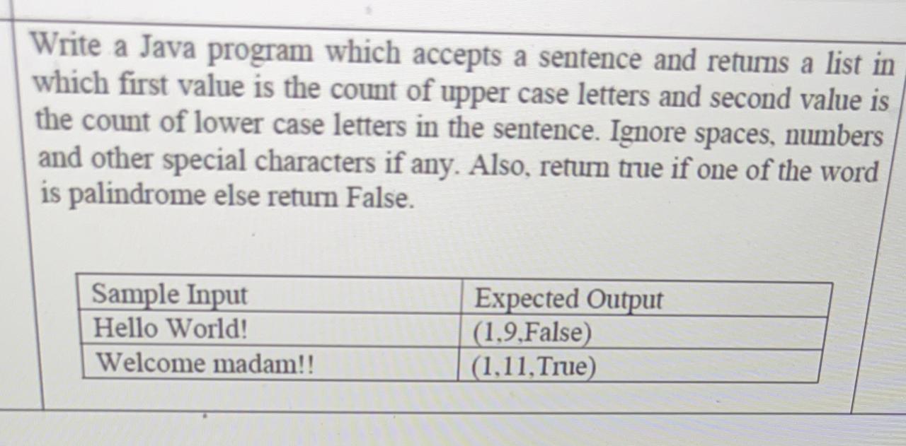 Solved Write a Java program which accepts a sentence and | Chegg.com