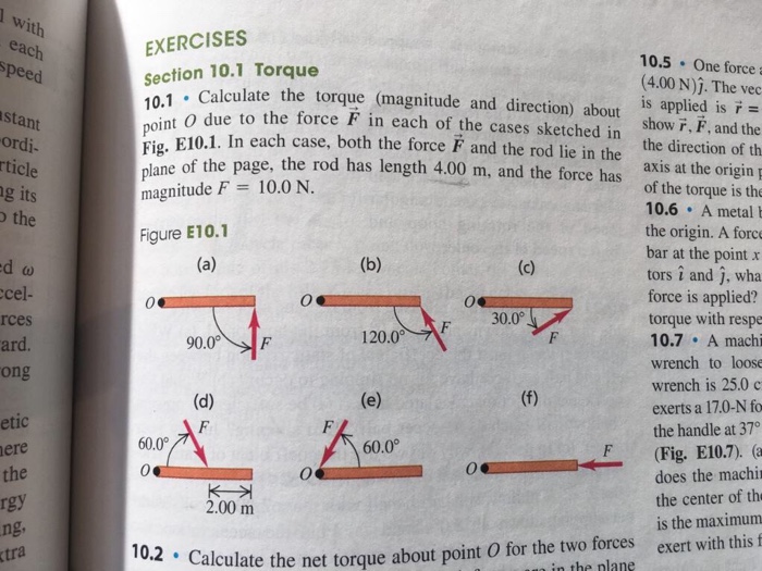 Solved EXERCISES section 10.1 Torque 1 . Calculate the | Chegg.com