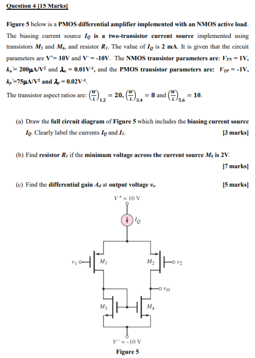 Solved Question 4 [15 Marks] Figure 5 below is a PMOS | Chegg.com
