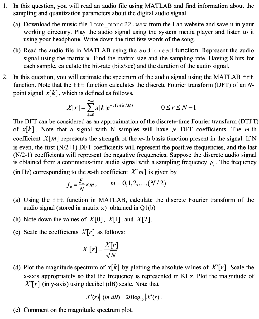 Solved 1. In this question, you will read an audio file | Chegg.com