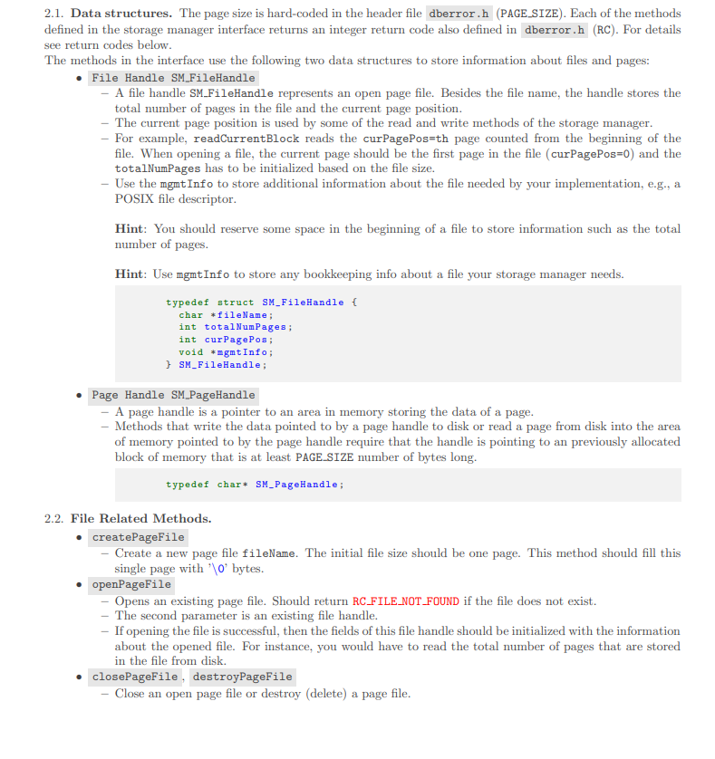 Solved 2.1. ﻿Data structures. The page size is hard-coded in | Chegg.com