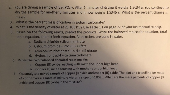 Solved 2. You are drying a sample of Ba3(PO4h. After 5 | Chegg.com