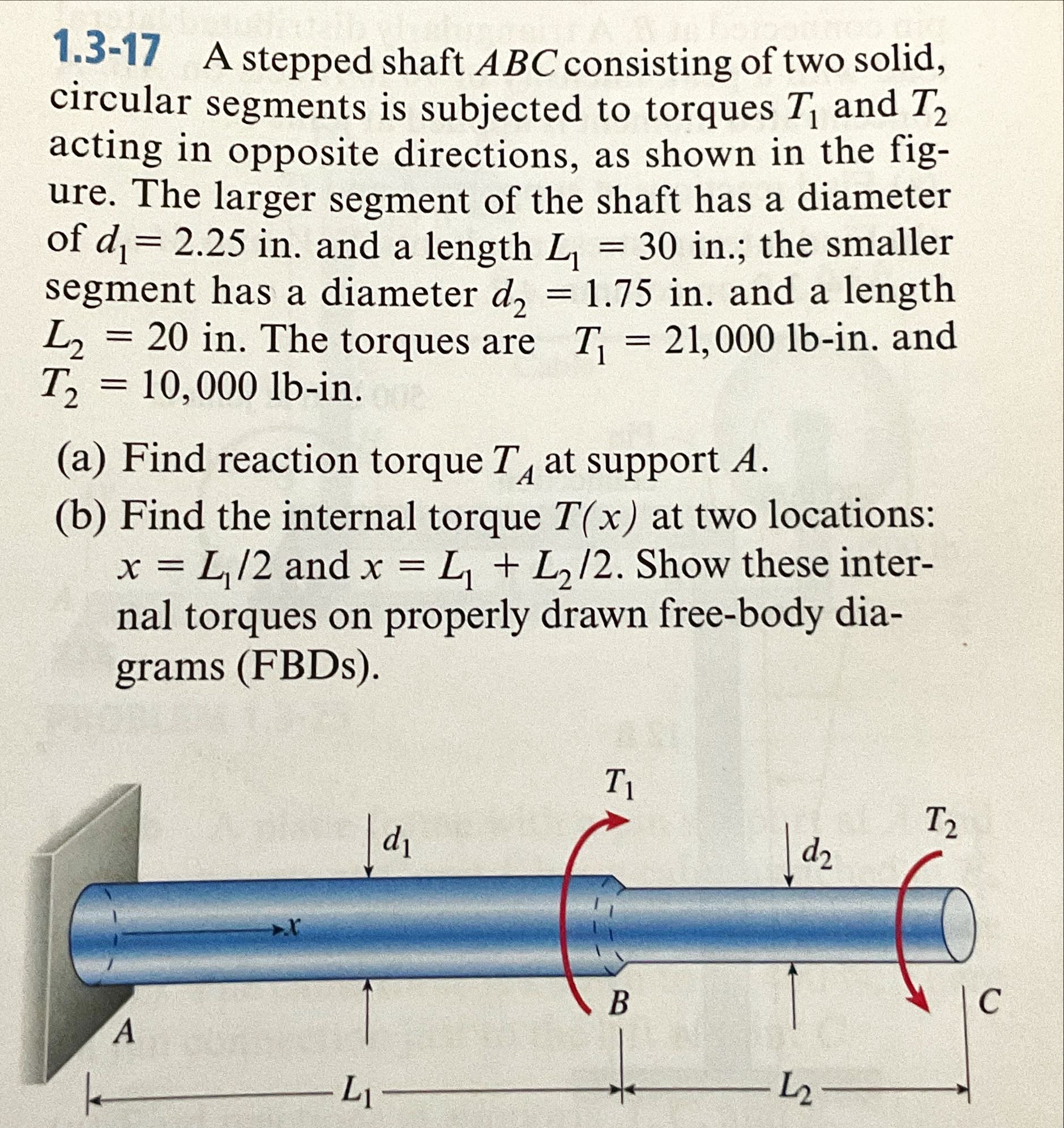 Solved 1.3-17 ﻿A stepped shaft ABC consisting of two | Chegg.com