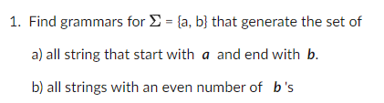 Solved 1. Find grammars for Σ={a,b} that generate the set of | Chegg.com